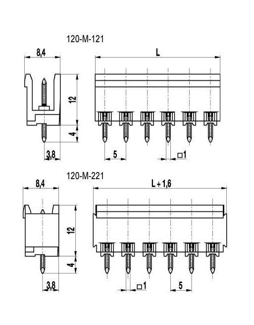 120-M-121 /-221 Header Vertical plug-in